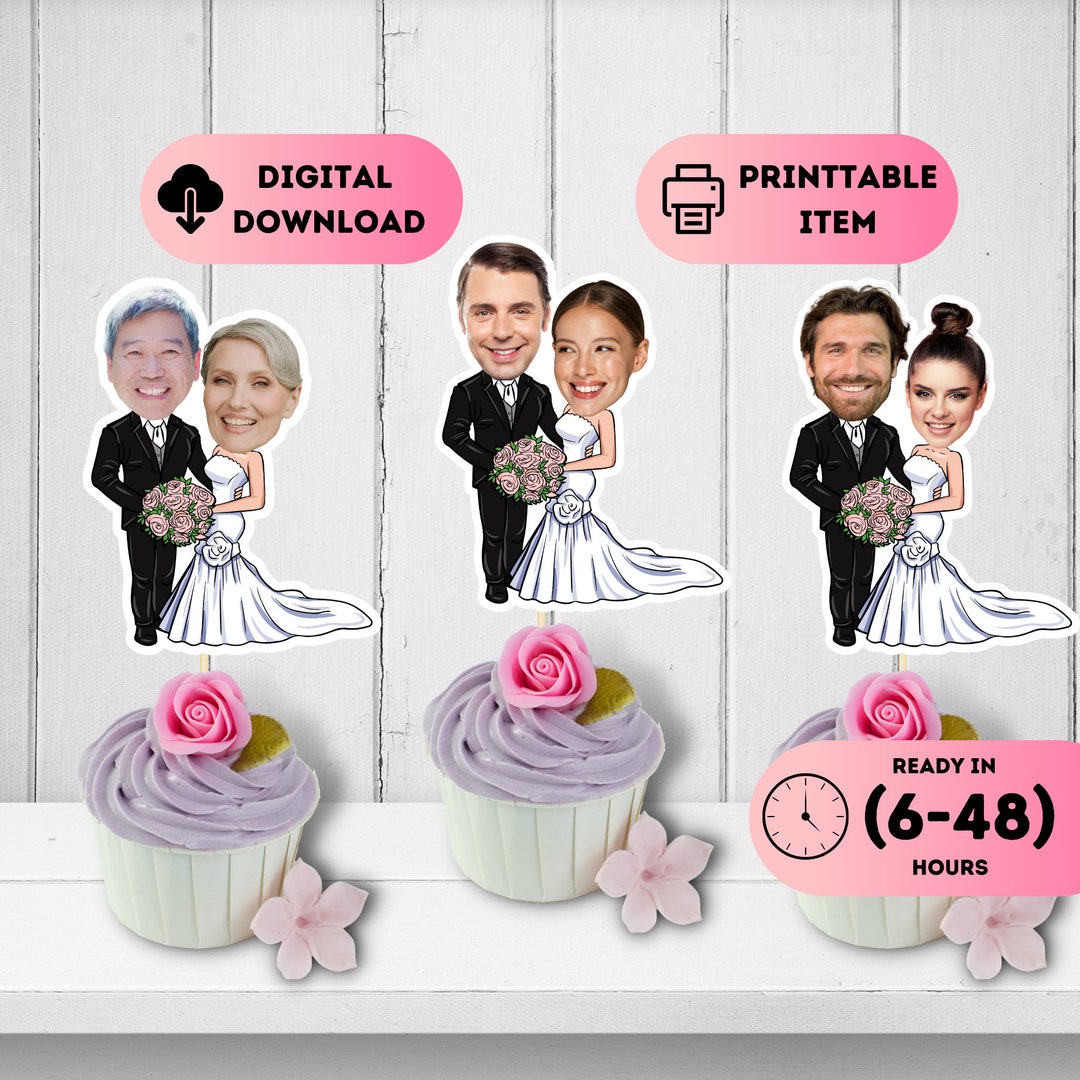 Wedding Bride and Groom Face Toppers,personalized Funny Wedding Picks ...
