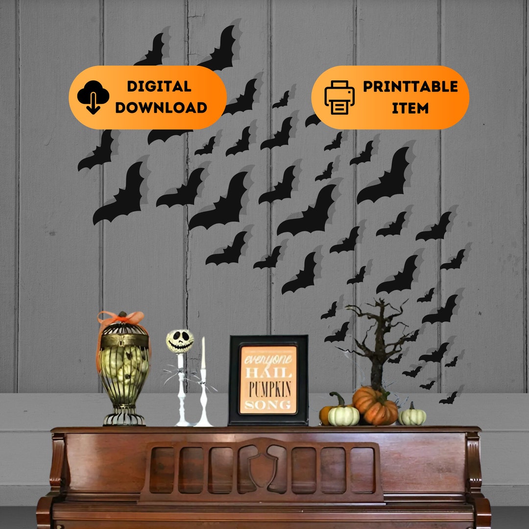 Halloween Printable Bats Decor,horror Movie Party Wall Hangings,bat ...