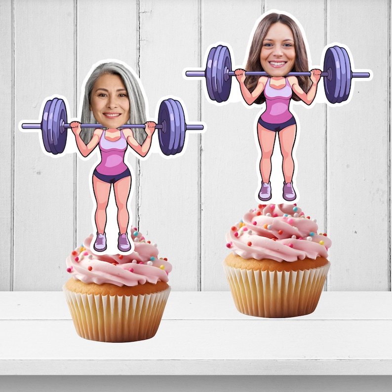 Female Powerlifting Face Cupcake Toppers,muscle Women Party Themed,gym ...