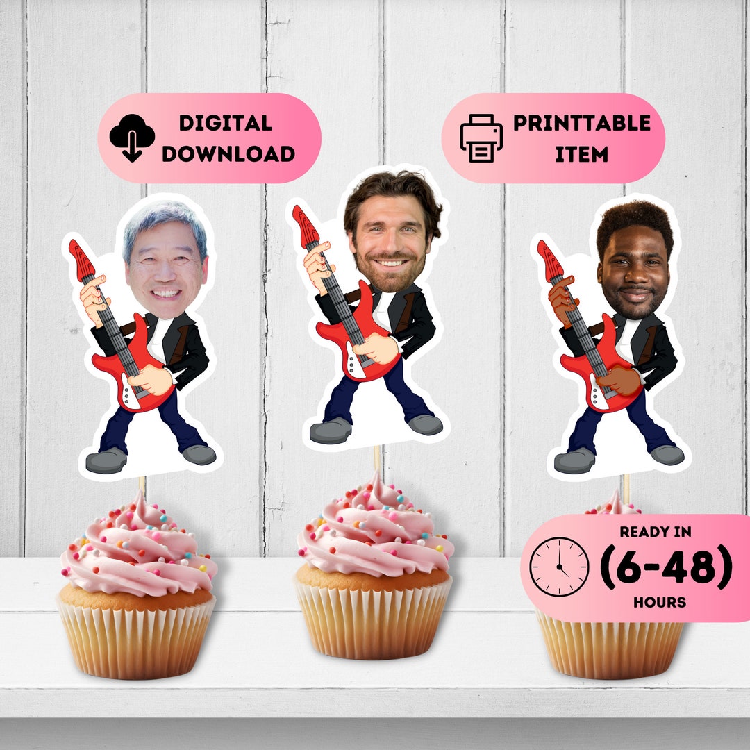 Rockstar Head Cupcake Topper,guitars Birthday Decor,musical Party Theme ...