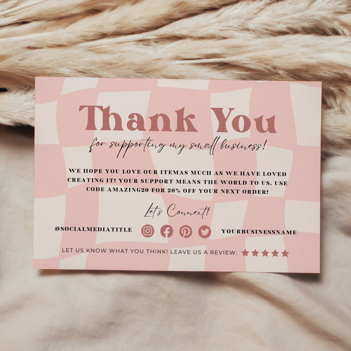 Small Business Thank You Card Retro, Customizable Package Insert Card ...