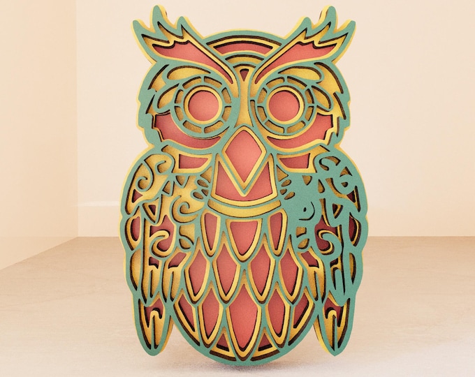 Multilayer Ornate Owl Laser Artwork SVG Mandela - 3D Layered Vector ...