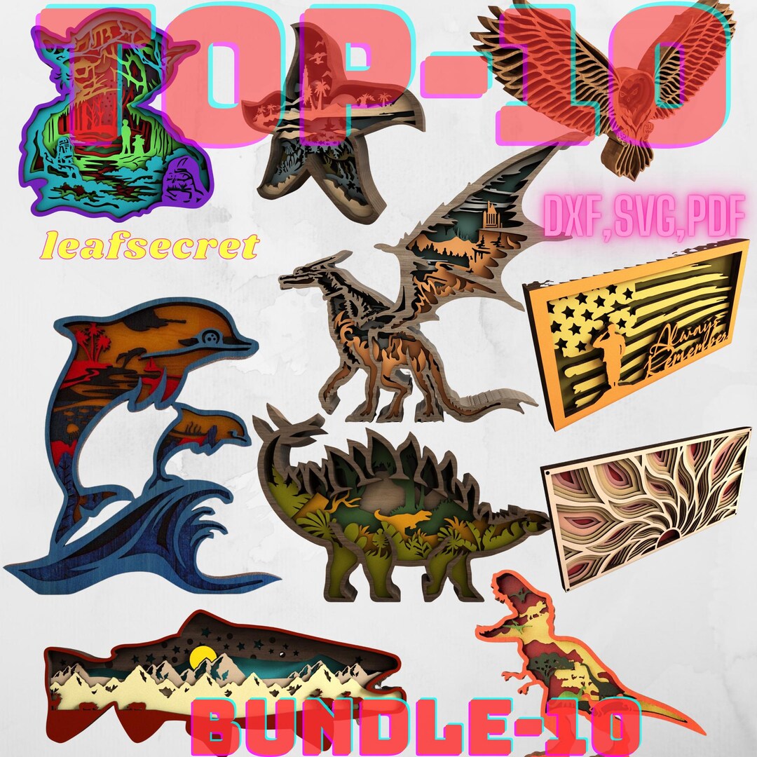 3D Layered Animal Laser Cut Files: Dragon, Fish, Whale SVG DXF PDF - Etsy