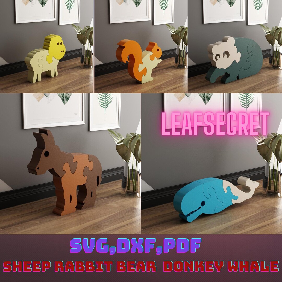 Sheep Rabbit Bear Donkey Whale Wooden Animals Jigsaw Puzzle Animal ...