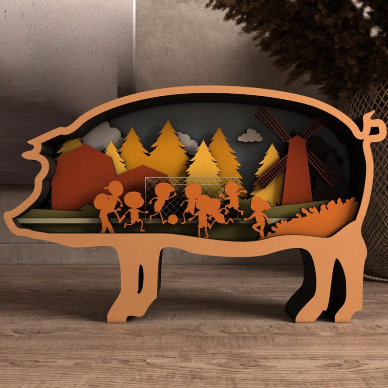 3D Pig Laser Cut File: Multilayer Art, Glowforge SVG DXF PDF - Etsy ...