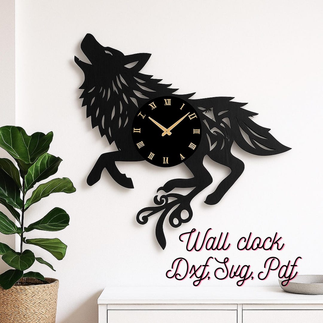 Wolf Wall Clock SVG: Laser Cut File, Animal Silhouette Art (digital ...