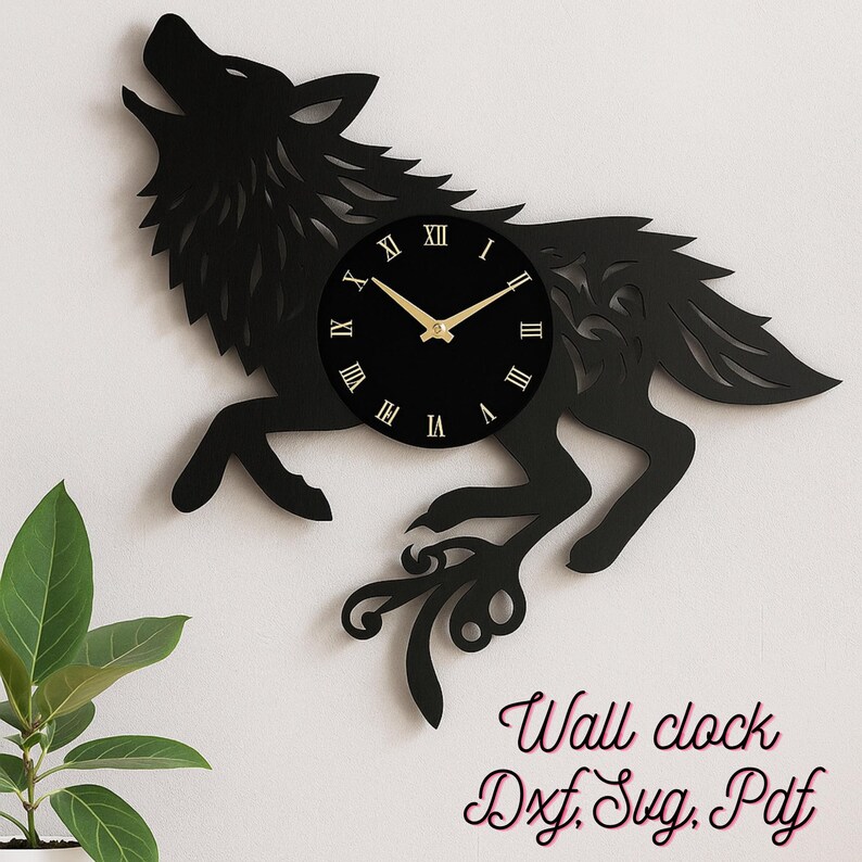 Wolf Wall Clock SVG: Laser Cut File, Animal Silhouette Art (digital ...