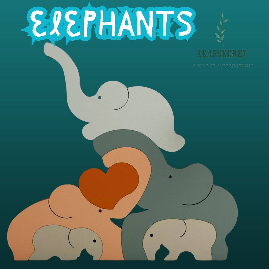 Elephant Family Jigsaw Puzzle SVG: Wooden Animal Figurine (digital ...