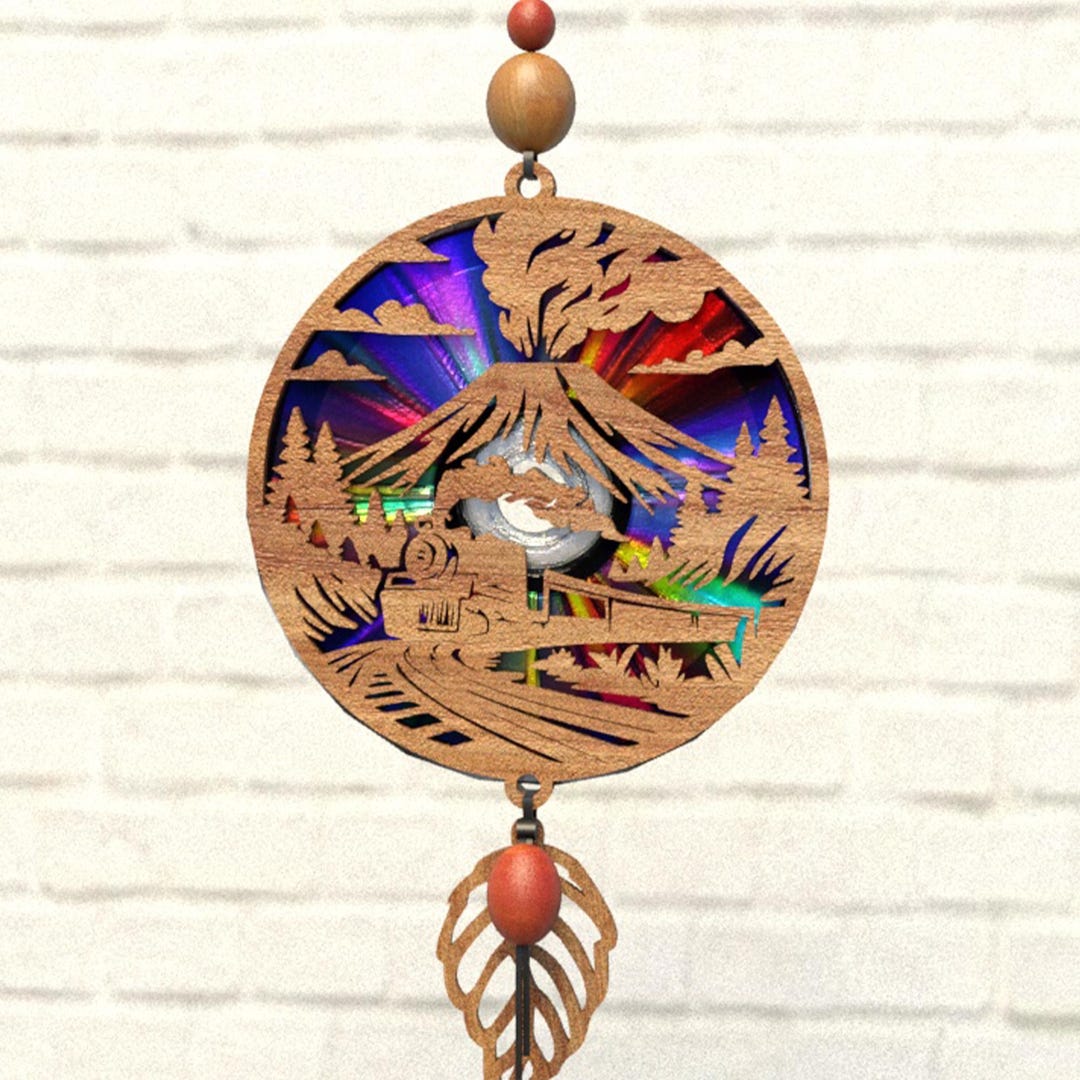 Volcano,train Svg Cnc Template Suncatcher,reflective Cardboard ...