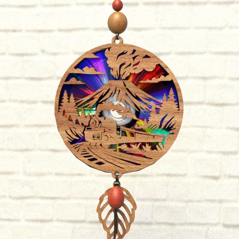 Volcano,train Svg Cnc Template Suncatcher,reflective Cardboard ...