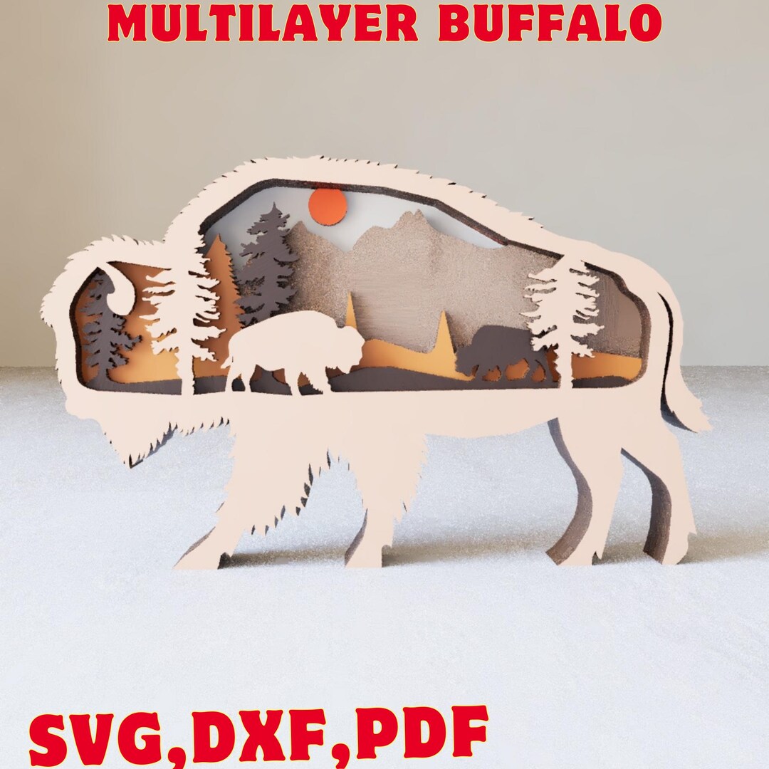 Layered Wooden Buffalo Art: 3D Bison Laser Cut File (SVG, DXF, PDF) - Etsy