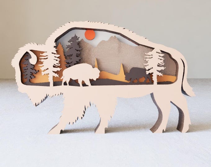 Buffalo SVG File – Laser Cut Buffalo Outline and Solid Buffalo Shape ...