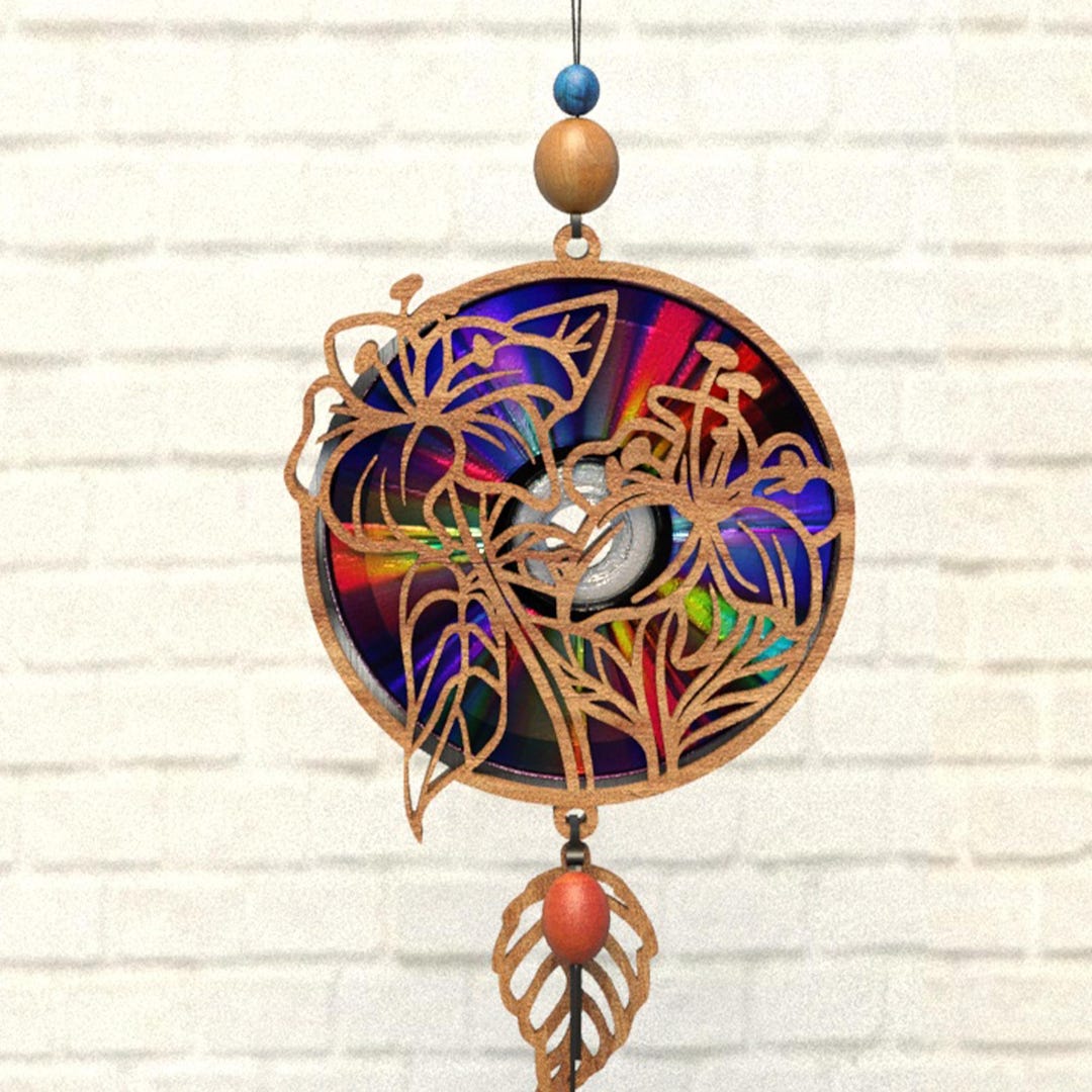 Branch Flower Svg Suncatcher,reflective Cardboard,repurposing Dvds,cd ...