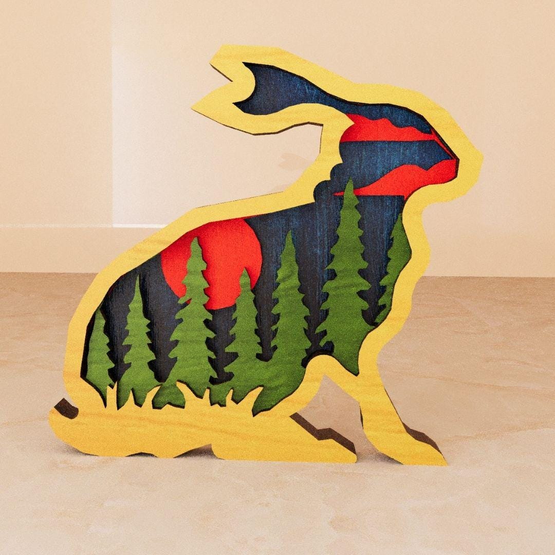 Laser Cut Rabbit SVG: Multilayer Forest Art, Glowforge File (digital ...