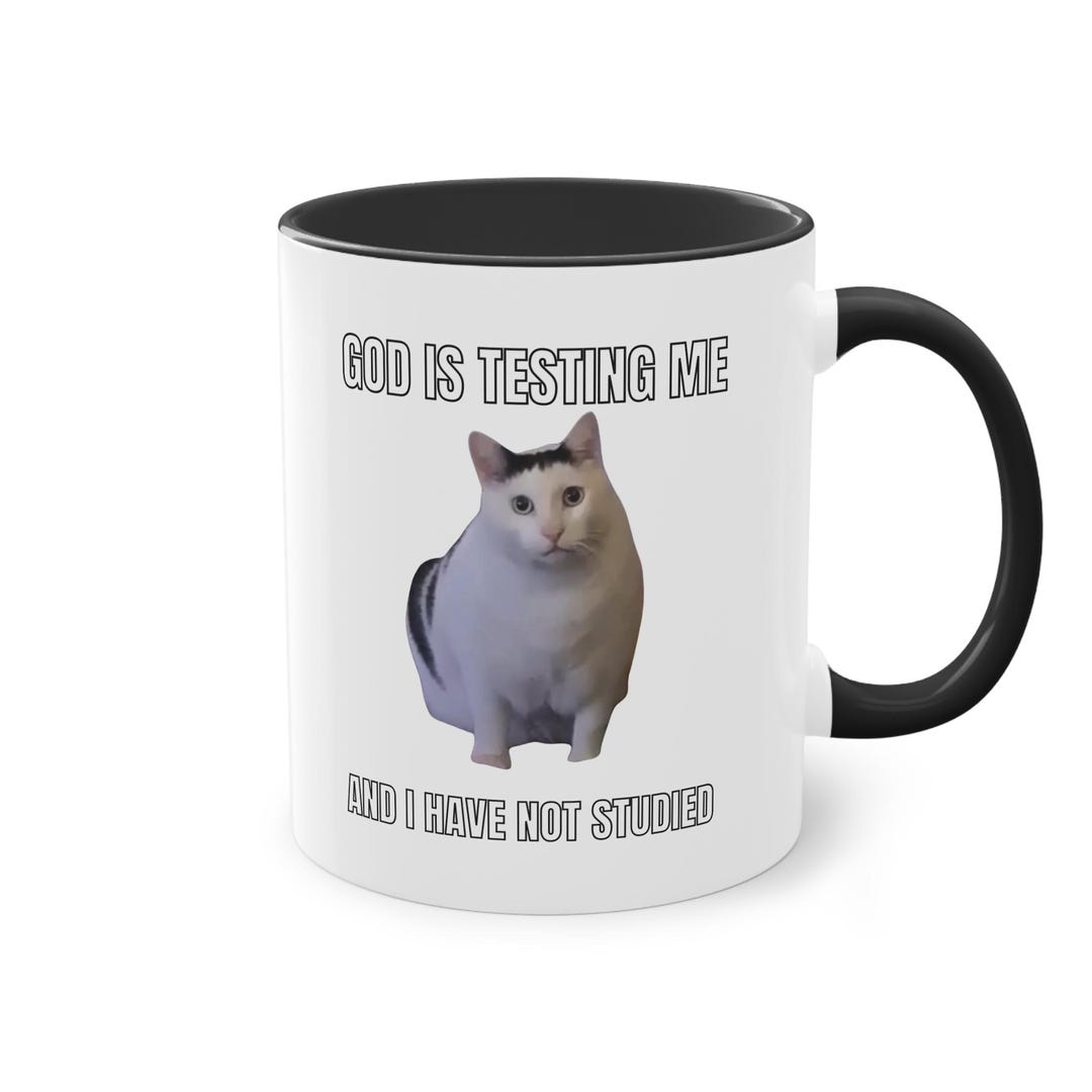 Funny Cat Meme God is Testing Me, Funny Meme Tik Tok Viral Coffee Mug ...