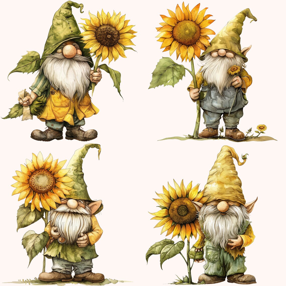 Watercolor Gnome Sunflower Clipart, High Quality Pngs, Gnome PNG ...