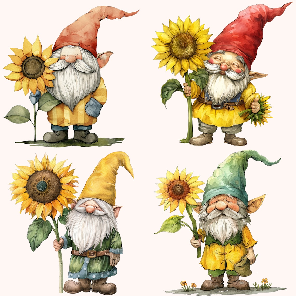 Watercolor Gnome Sunflower Clipart, High Quality Pngs, Gnome PNG ...
