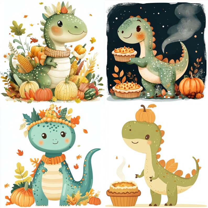 Watercolor Dinosaur Thanksgiving Clipart Collection, Thanksgiving Pngs ...