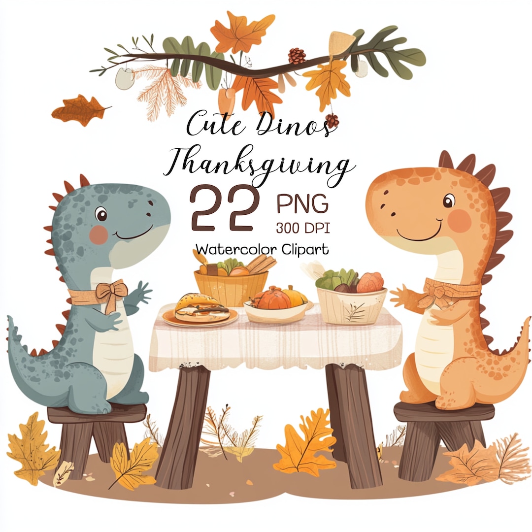Watercolor Dinosaur Thanksgiving Clipart Collection, Thanksgiving Pngs ...