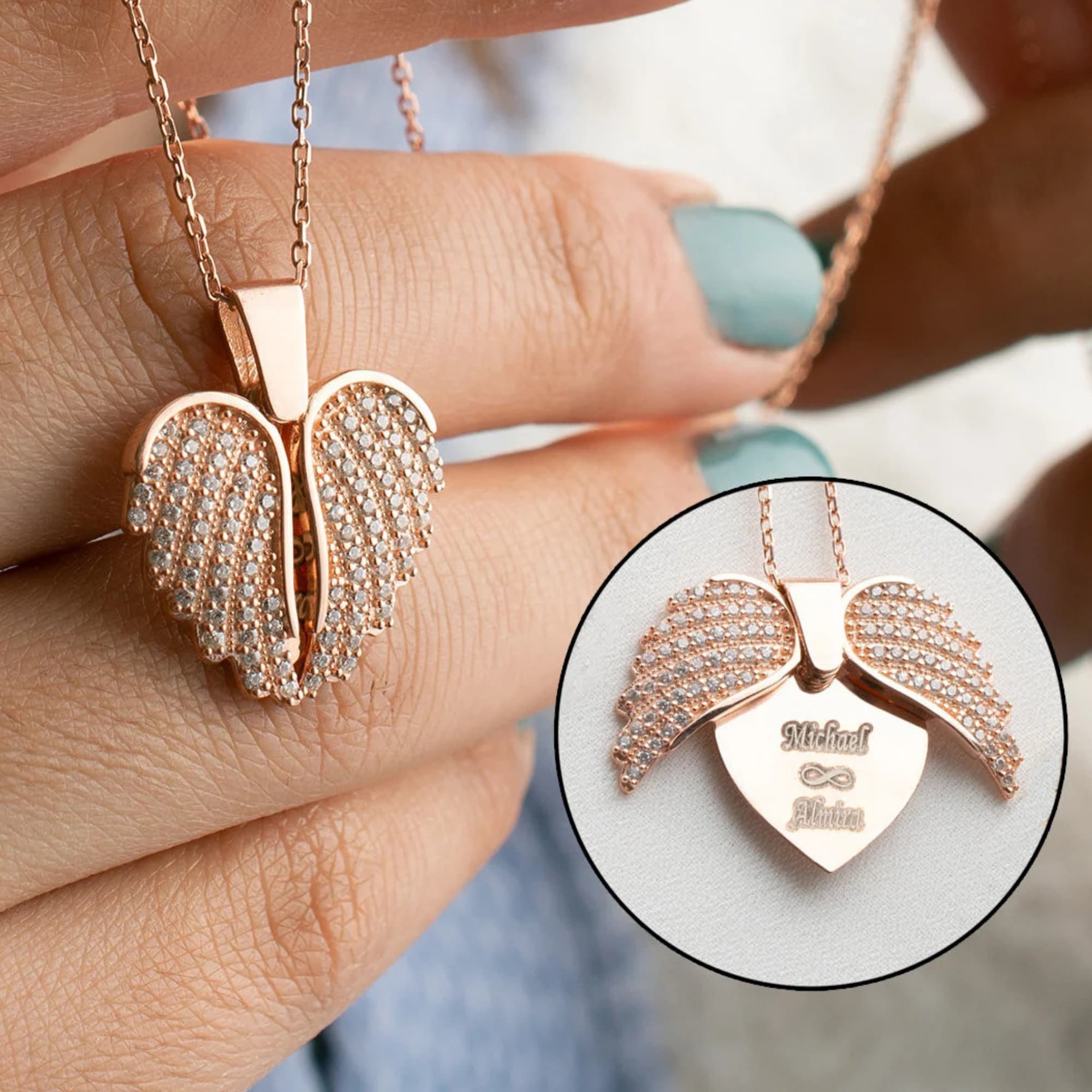 Angel Wing Necklace Engraveable, Angel Wing Necklace Engraved, Angel ...