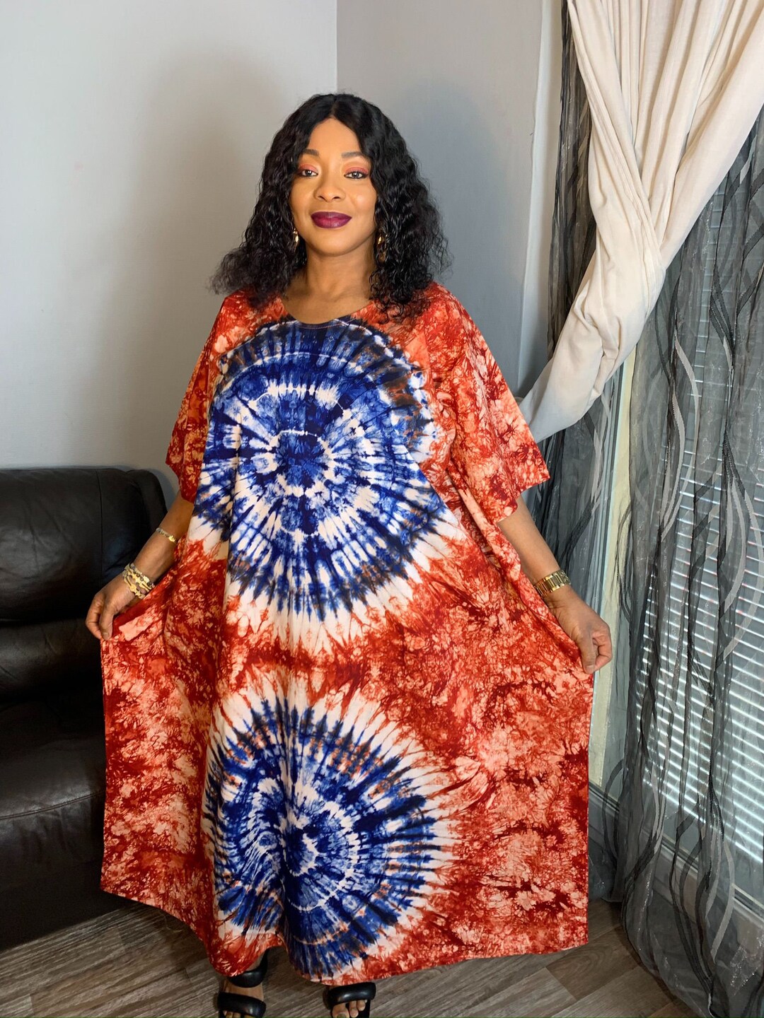 Long Batik Dress, Orange Blue, Tye and Dye Cotton. - Etsy