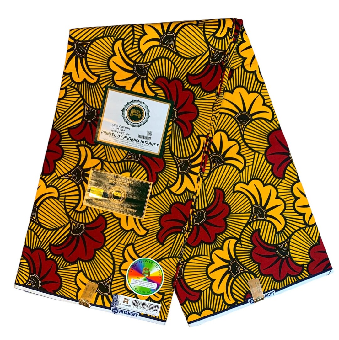 African Wax Fabric 100% Cotton Ankara 1 to 12 Yards Wax Hitarget Orange ...