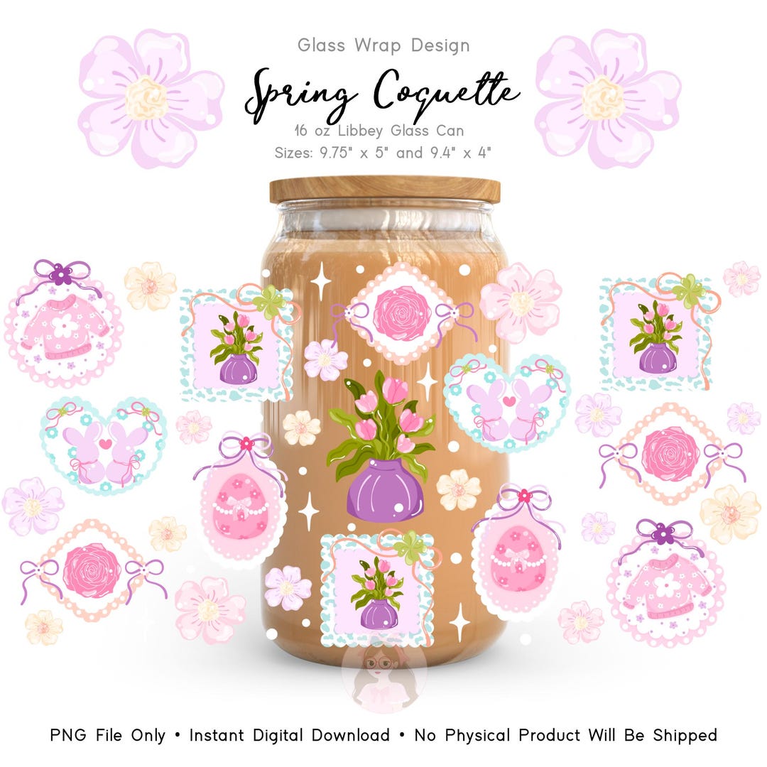 Spring Coquette Easter Libbey Glass Wrap PNG, 16oz Libbey Wrap 9.75x5 9 ...