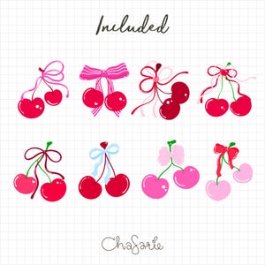 Love Coquette Valentine Clipart Set, Cherry Bow Heart PNG, Cute Pink ...