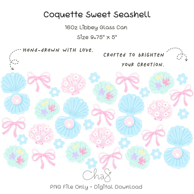 Coquette Seashell Libbey Glass Wrap PNG, Cute Bow Shell Tumbler Wrap ...