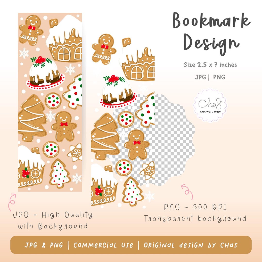 Gingerbread Christmas Bookmark: Holiday Cookie Design (PNG JPG Digital ...