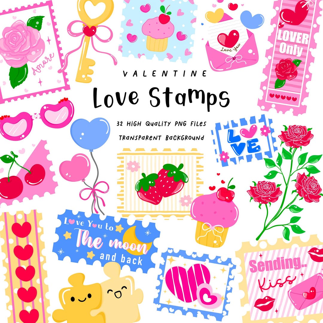 Valentine Love Stamps Clipart PNG, Valentine Stamp Elements, Cute Girly ...