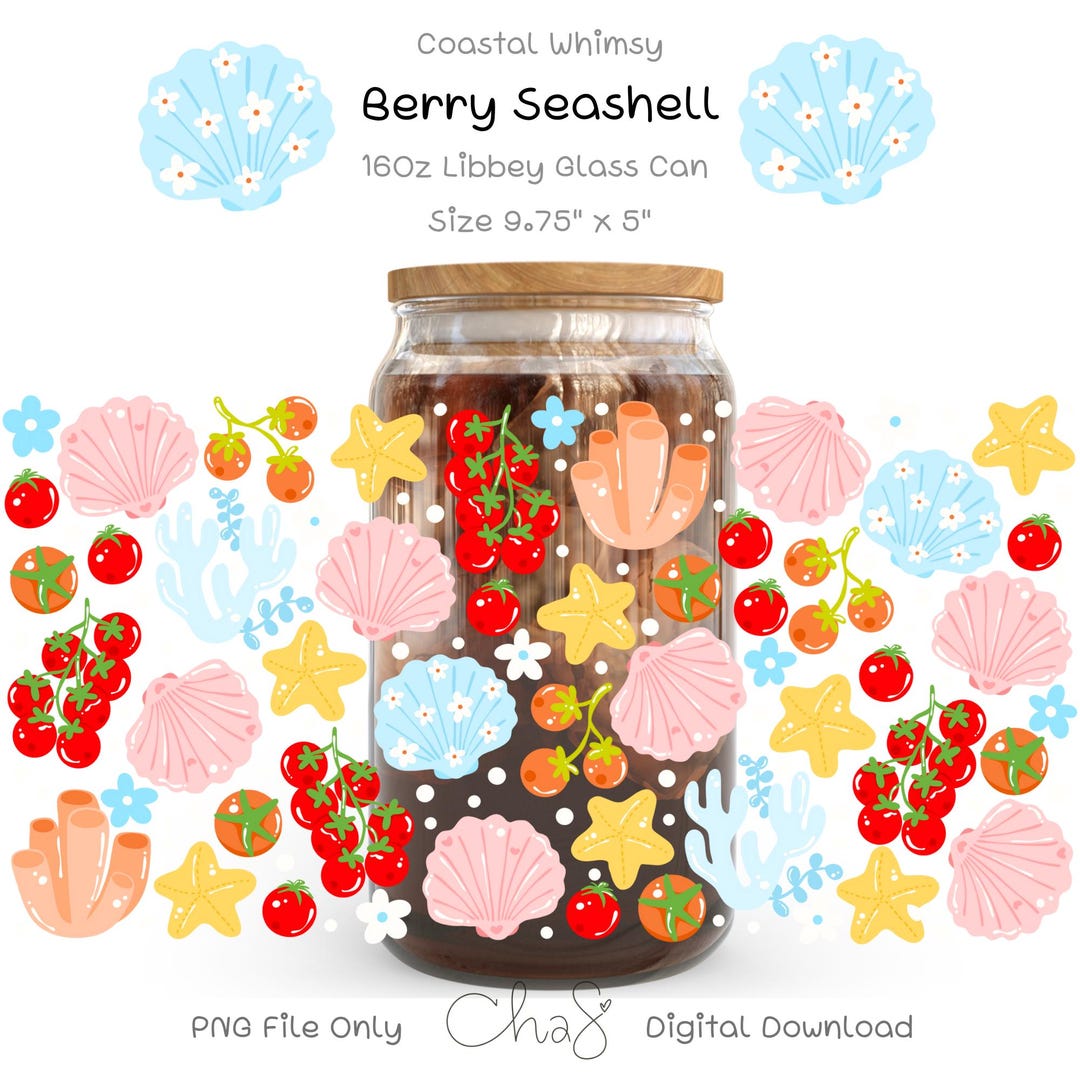 Berry Seashell Libbey Glass Wrap PNG, Coastal Berry Shell Tumbler Wrap ...