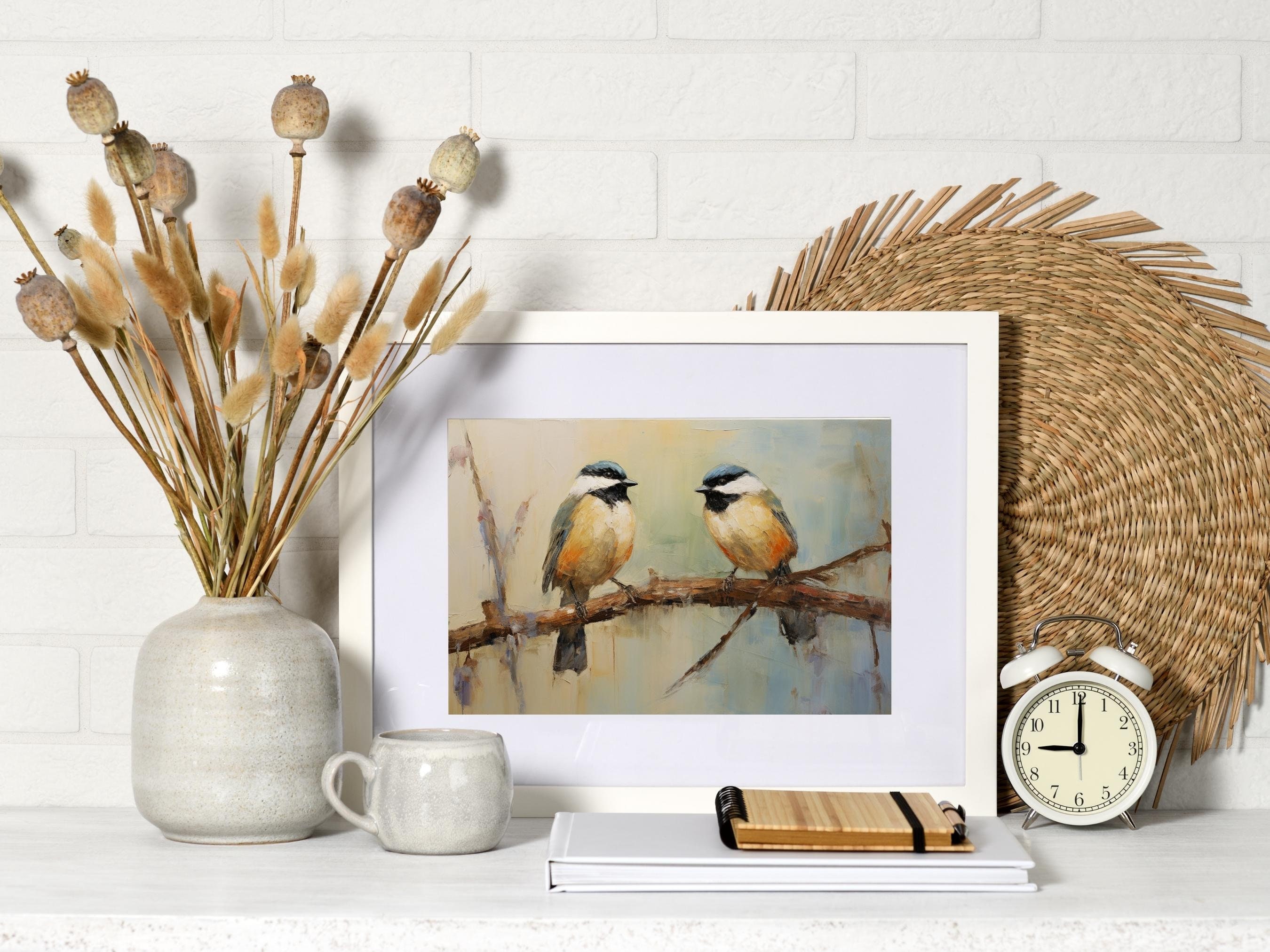 Birds Oil Painting, Birds Printable Art, Rustic Wall Art, Rustic Birds ...