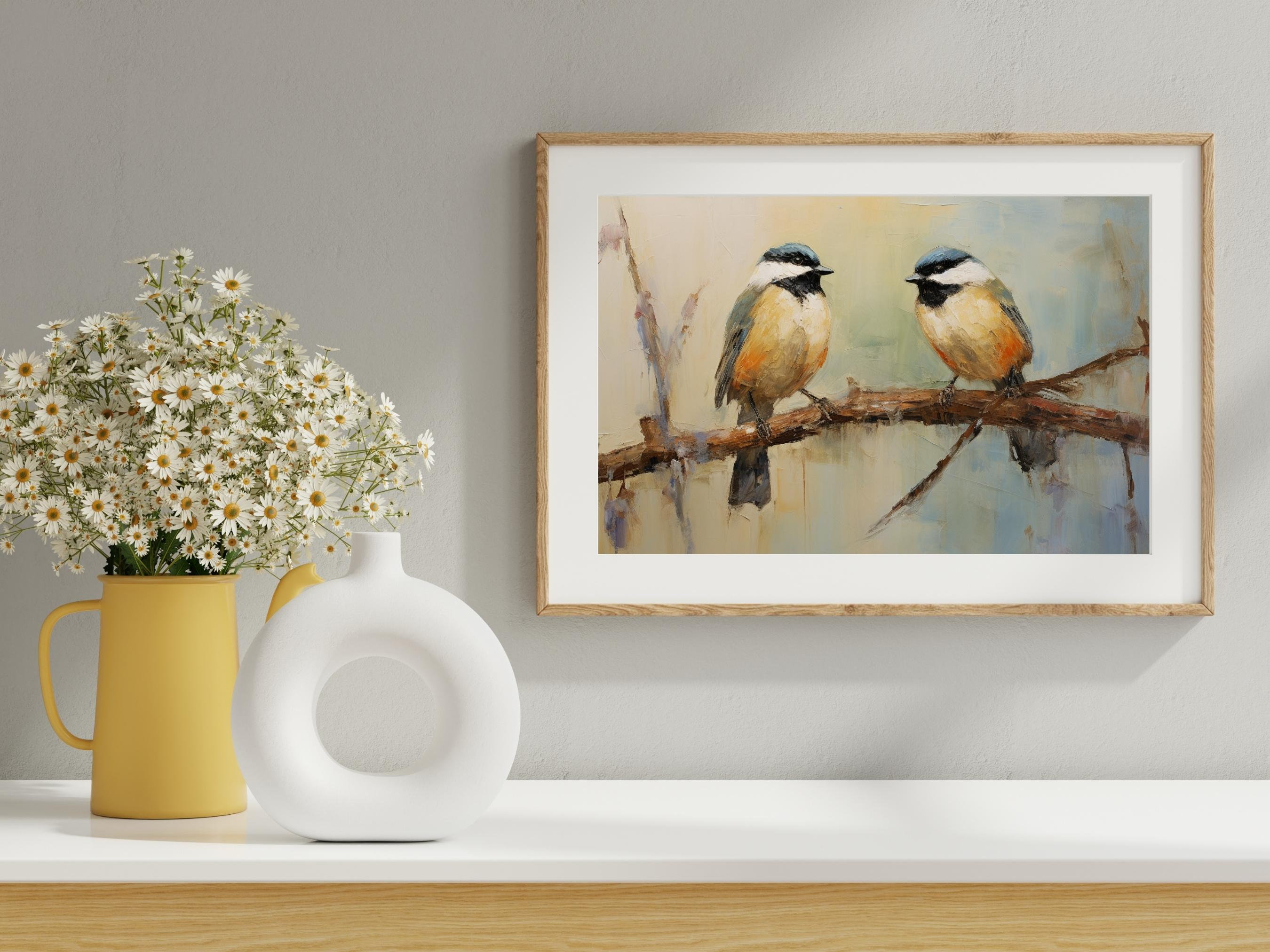 Birds Oil Painting, Birds Printable Art, Rustic Wall Art, Rustic Birds ...