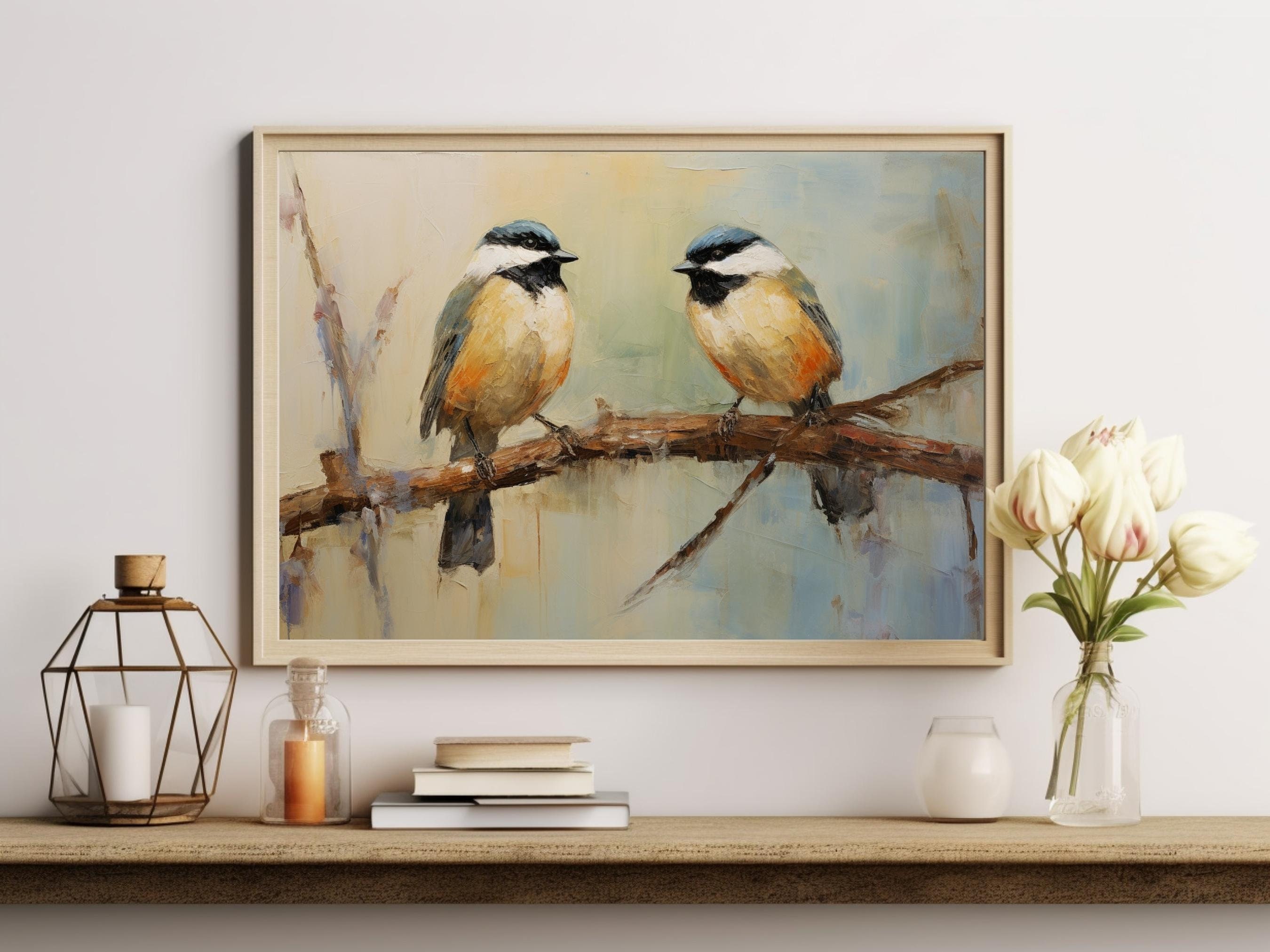Birds Oil Painting, Birds Printable Art, Rustic Wall Art, Rustic Birds ...