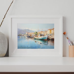 Harbor Boat Printable Art, Harbor Oil Painting, Fishing Boat Art Print ...