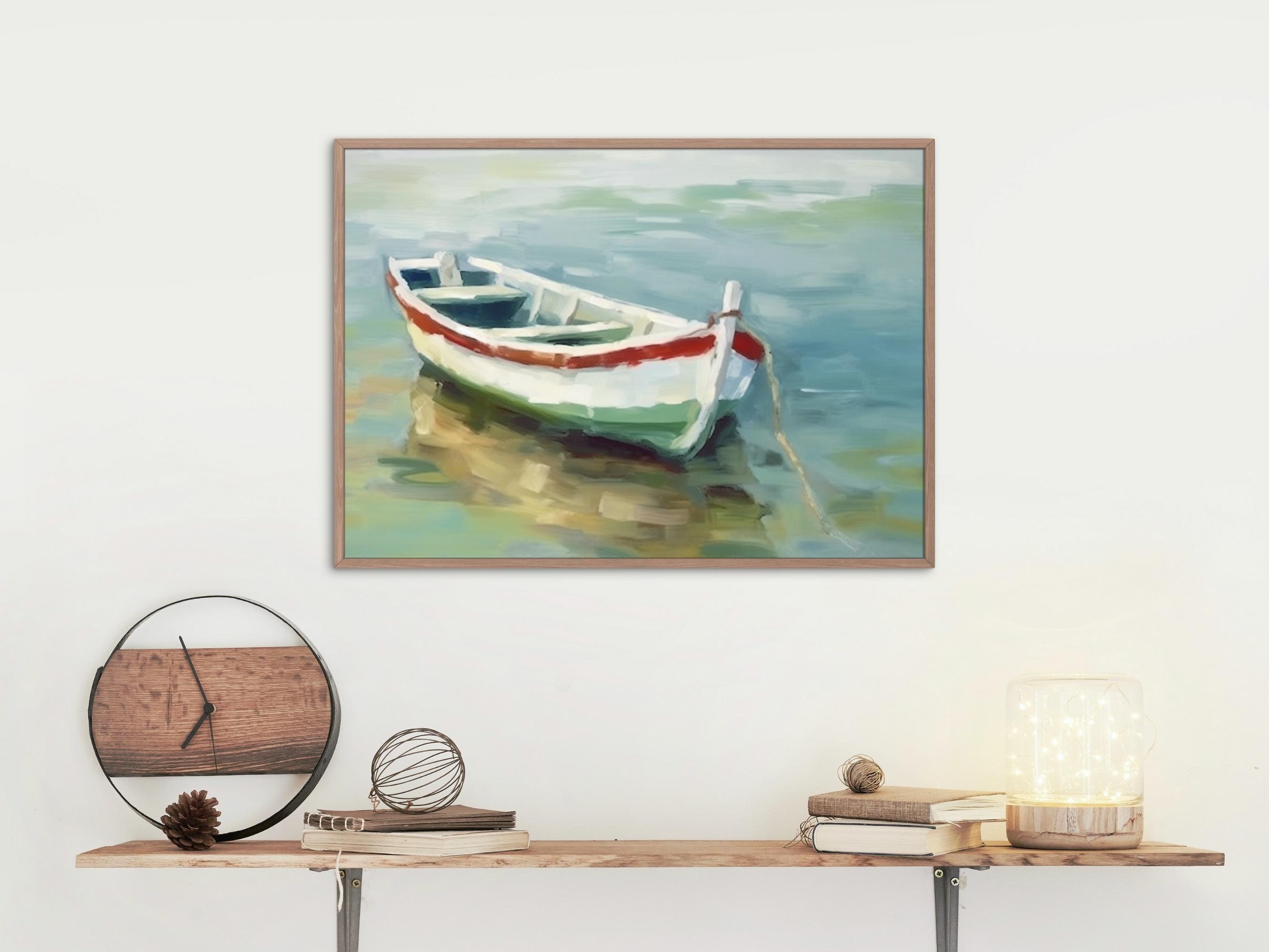 Boat Oil Painting, Small Boat Printable Art, Boat Wall Art, Coastal ...