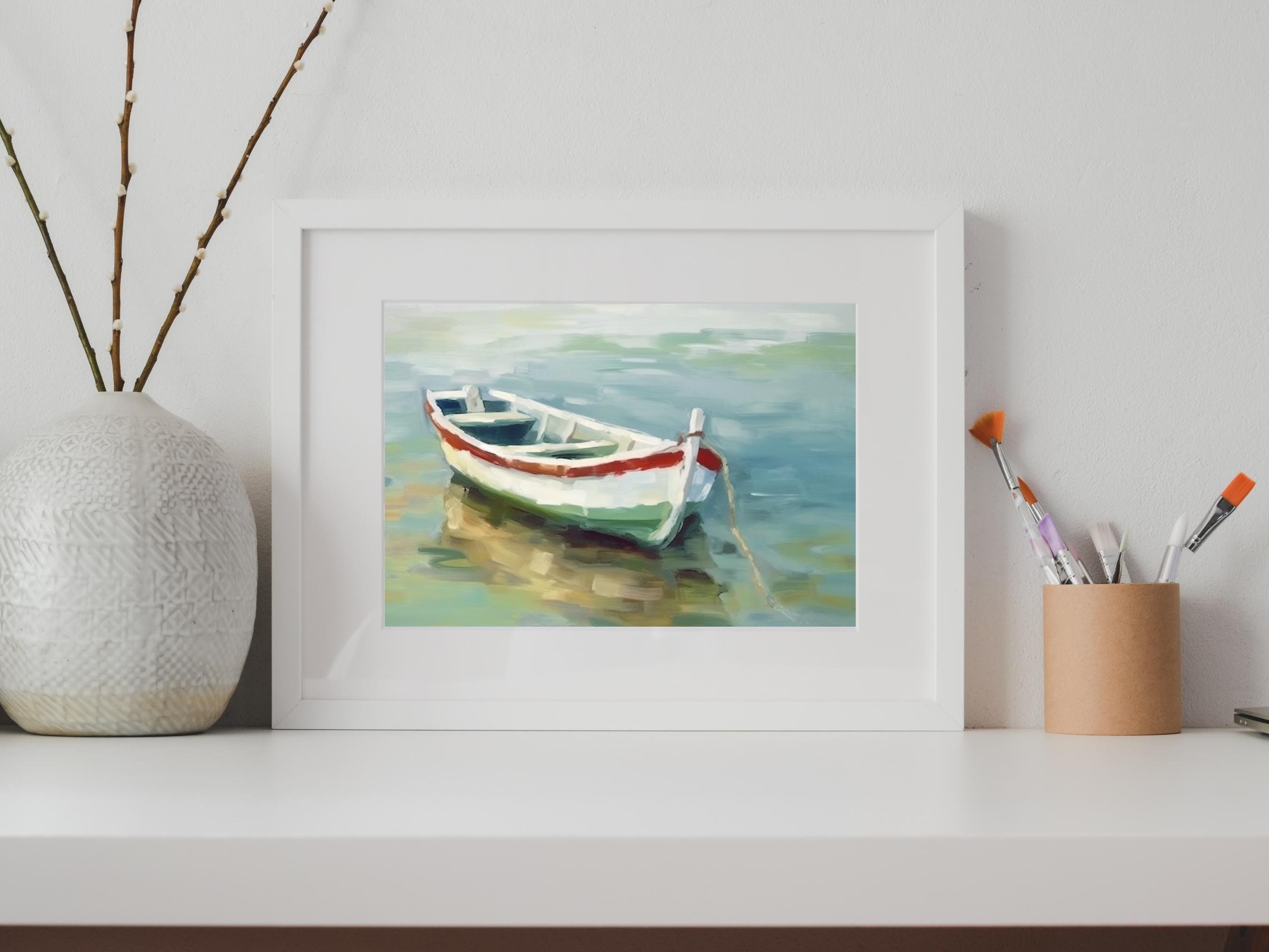 Boat Oil Painting, Small Boat Printable Art, Boat Wall Art, Coastal ...