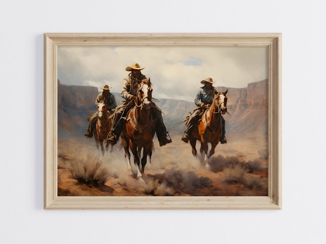 Cowboy Western Printable Art, Cowboy Riding Horse Painting, Western ...