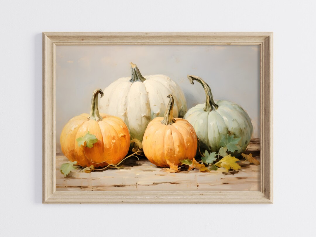 Pumpkins Printable Art, Pumpkins Oil Painting, Pumpkin Fields Art Print ...
