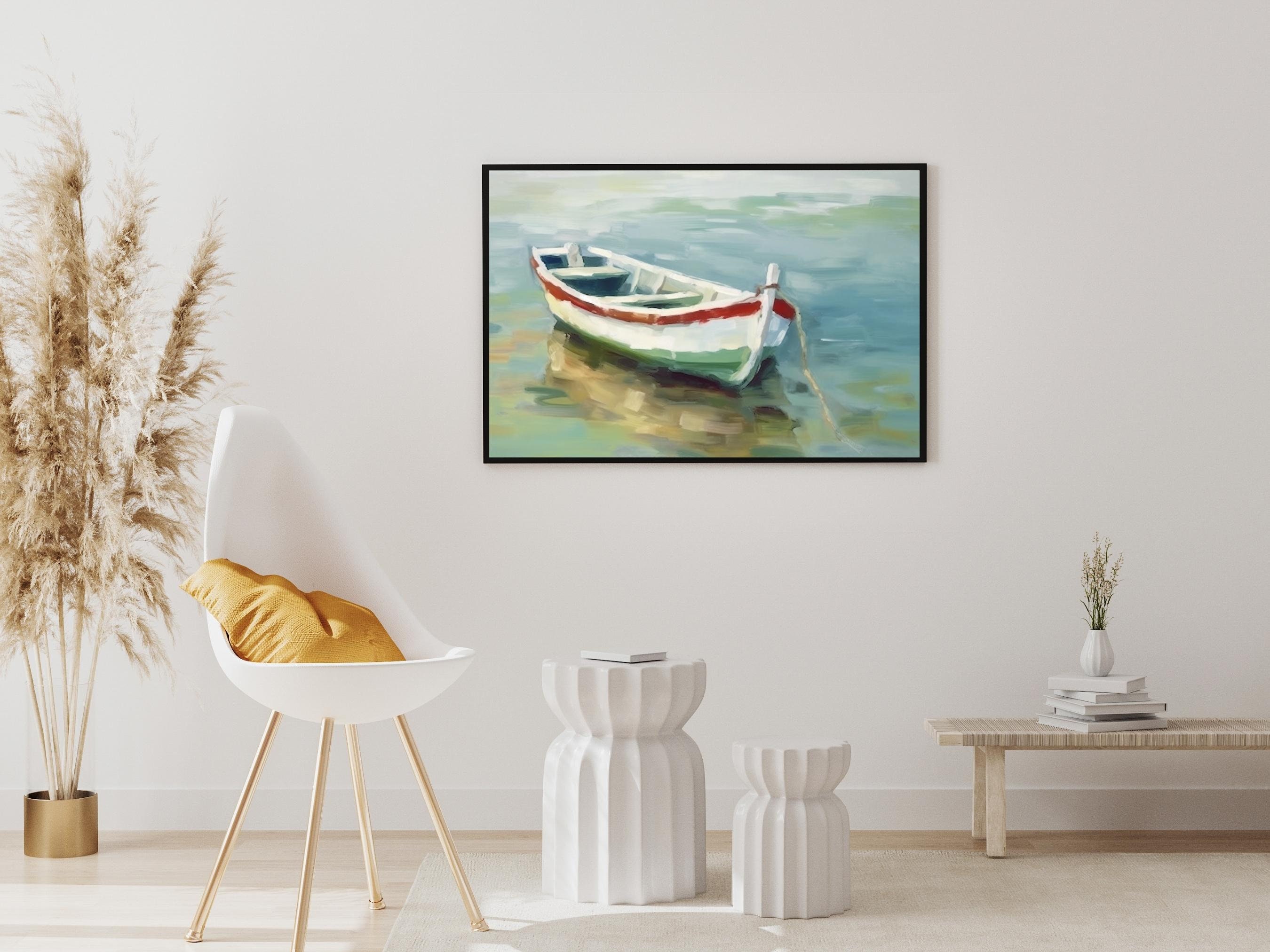 Boat Oil Painting Small Boat Printable Art Boat Wall Art - Etsy