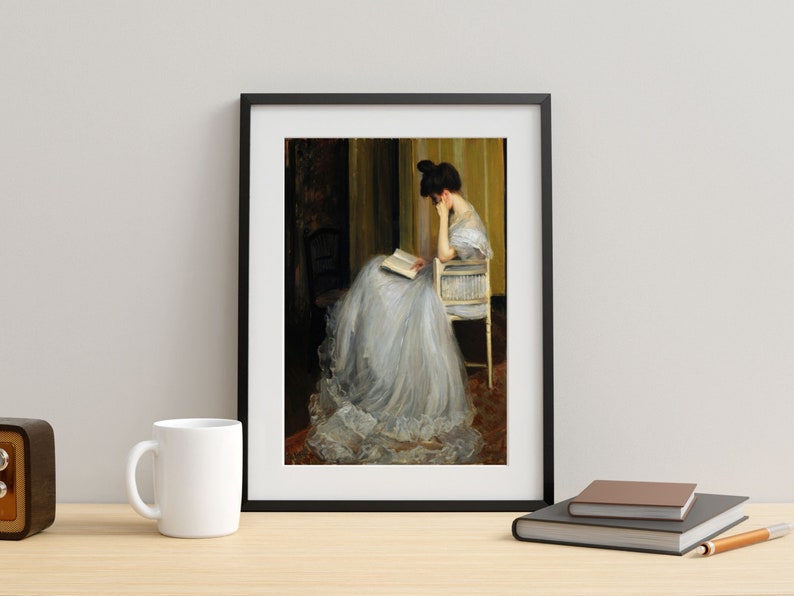 Woman Reading Art Print, Woman Reading Painting, Vintage Oil Painting ...