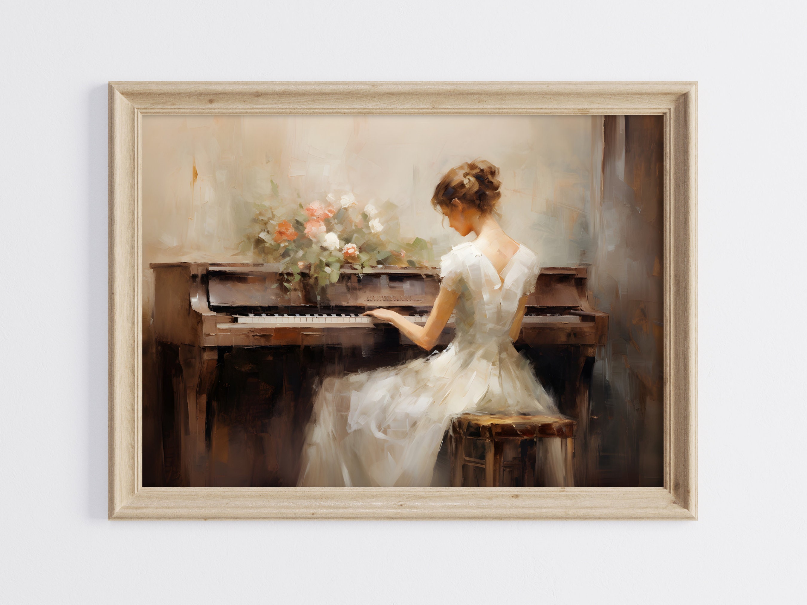 Girl Playing Piano Oil Painting, Piano Oil Painting, Girl Playing Piano ...