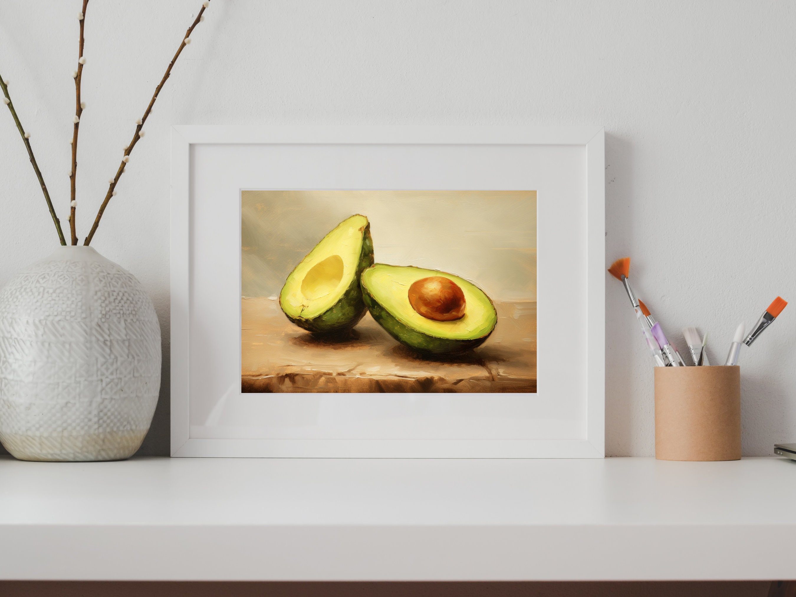 Avocado Oil Painting, Avocado Printable Art, Kitchen Wall Art, Avocado ...