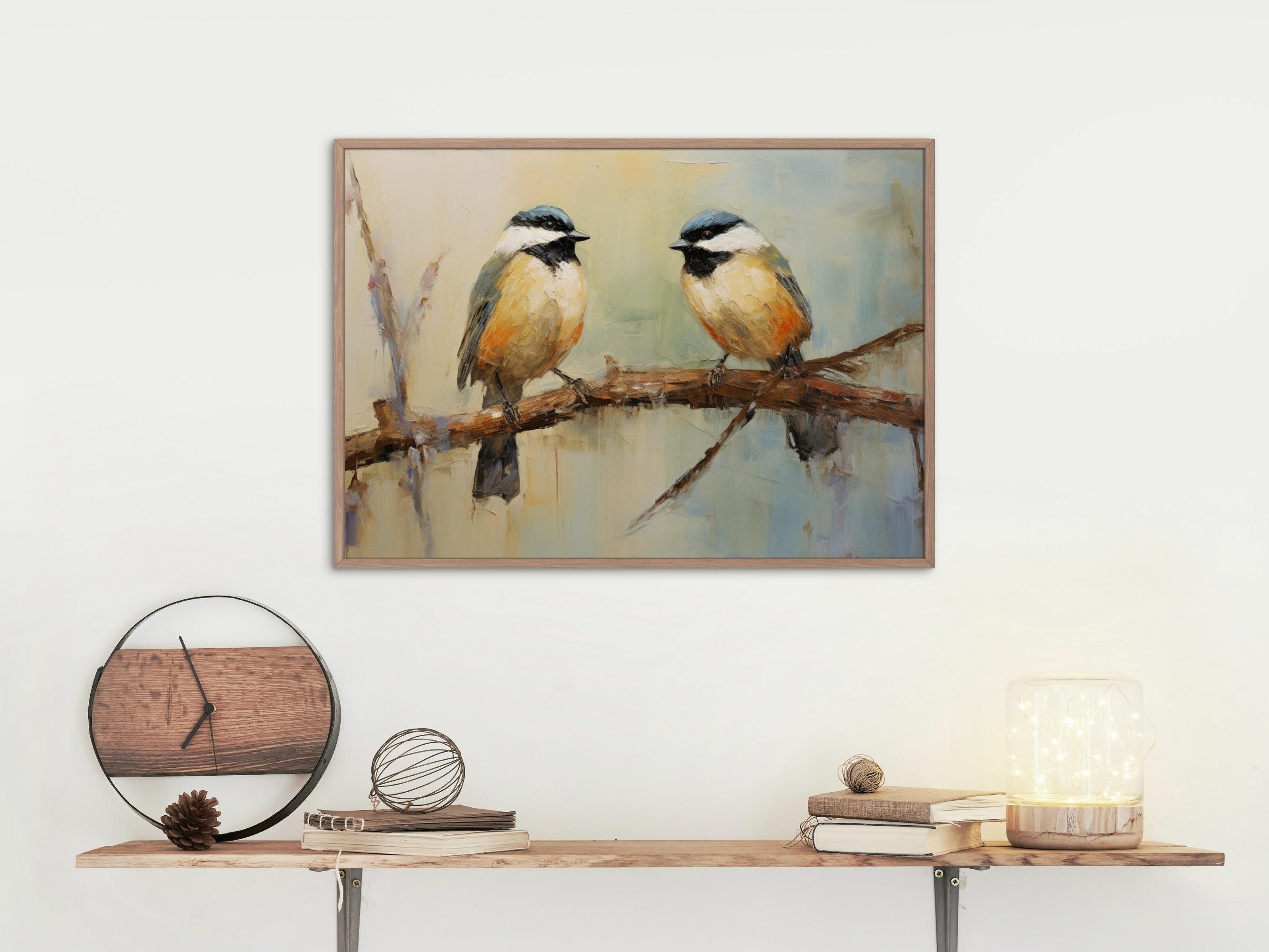 Birds Oil Painting, Birds Printable Art, Rustic Wall Art, Rustic Birds ...