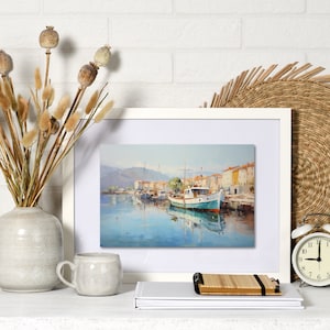 Harbor Boat Printable Art, Harbor Oil Painting, Fishing Boat Art Print ...