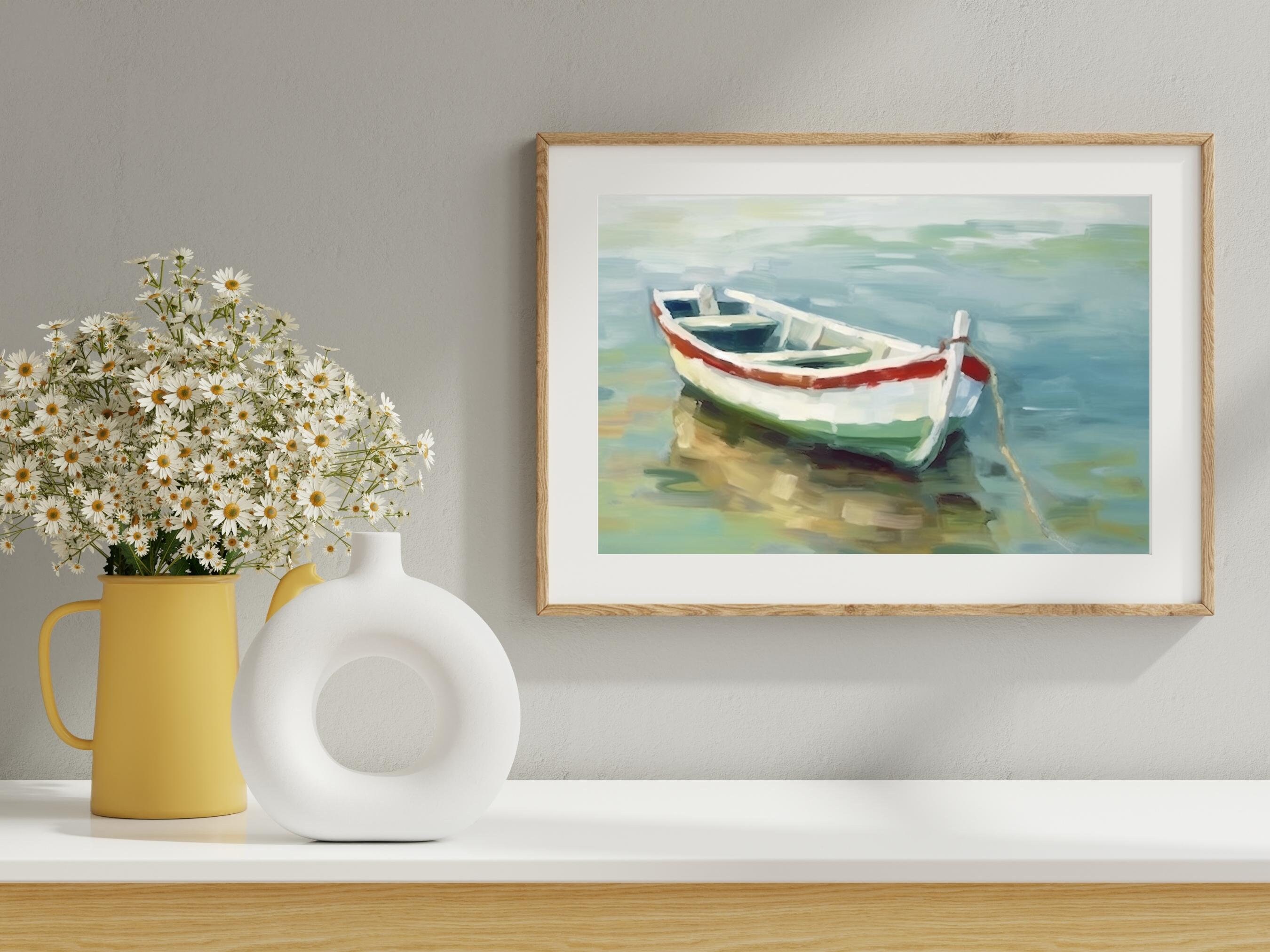Boat Oil Painting, Small Boat Printable Art, Boat Wall Art, Coastal ...