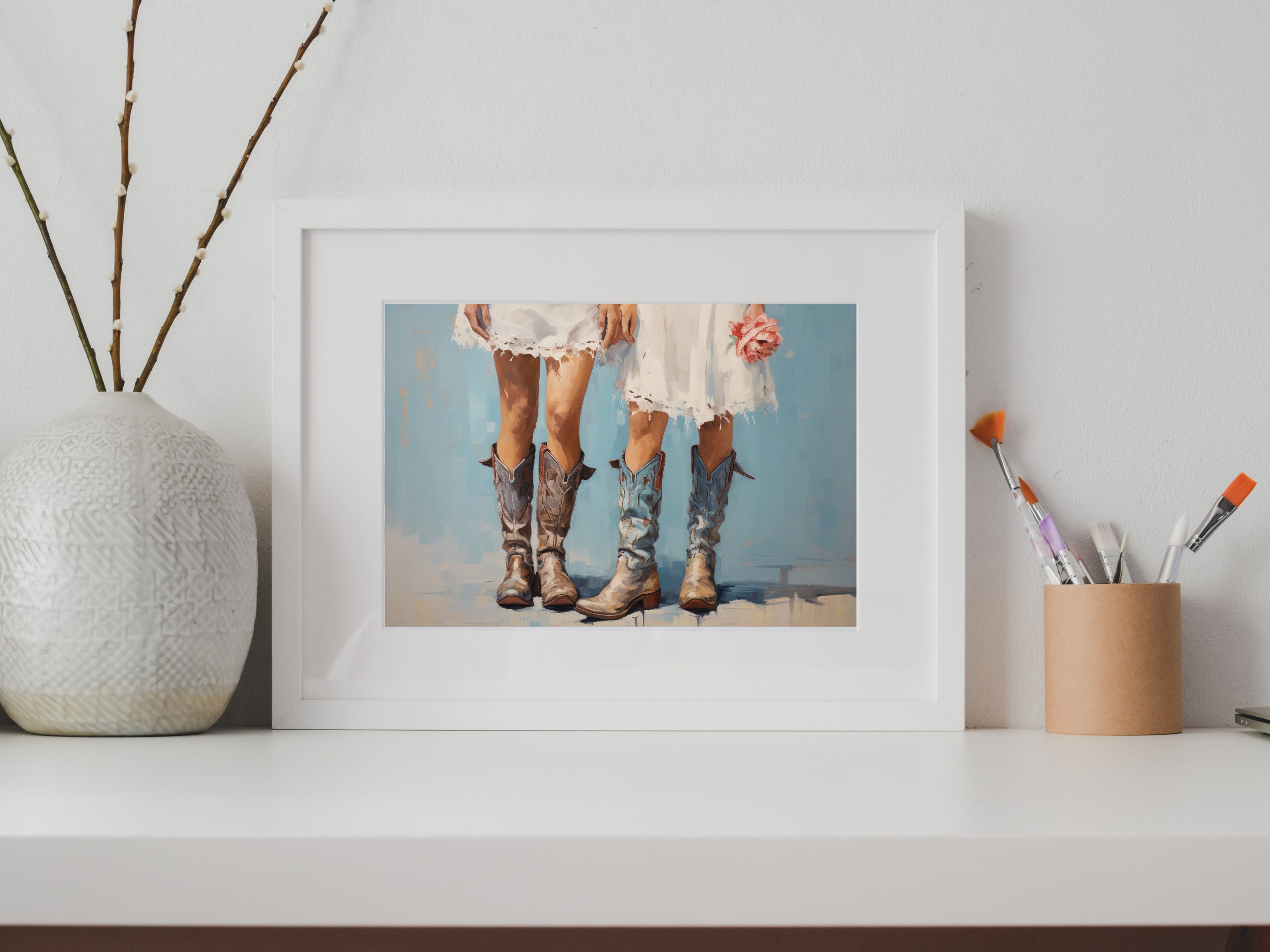 Cowgirl Boot Art Print, Western Oil Painting, Boots Painting, Preppy ...