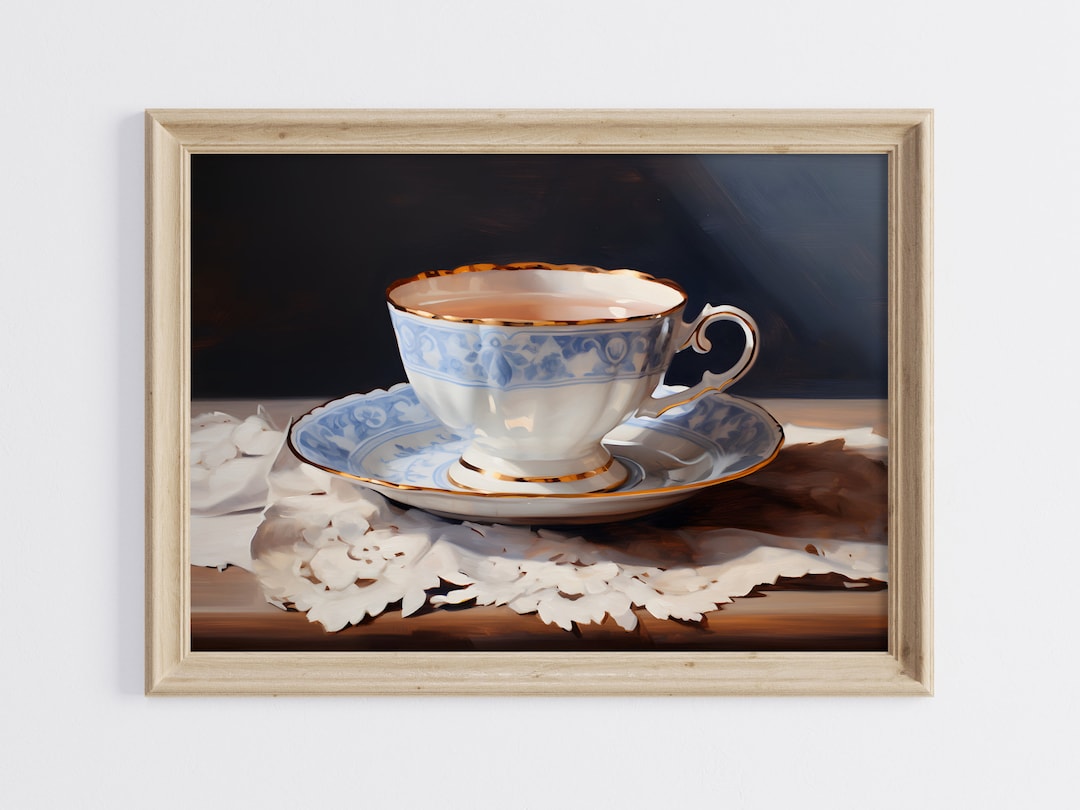 Tea Coffee Art Print, Tea Cup Wall Art, Tea Oil Painting, Kitchen Wall ...