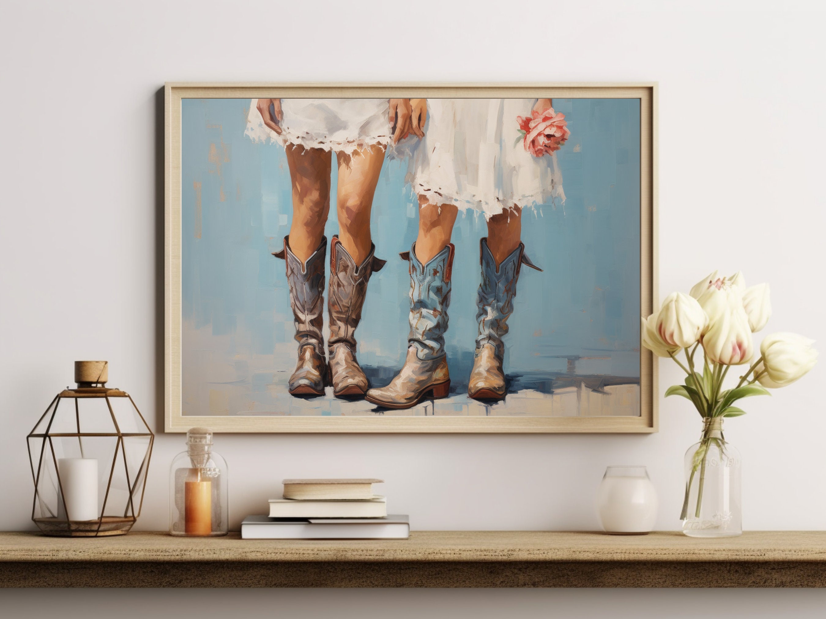 Cowgirl Boot Art Print, Western Oil Painting, Boots Painting, Preppy ...